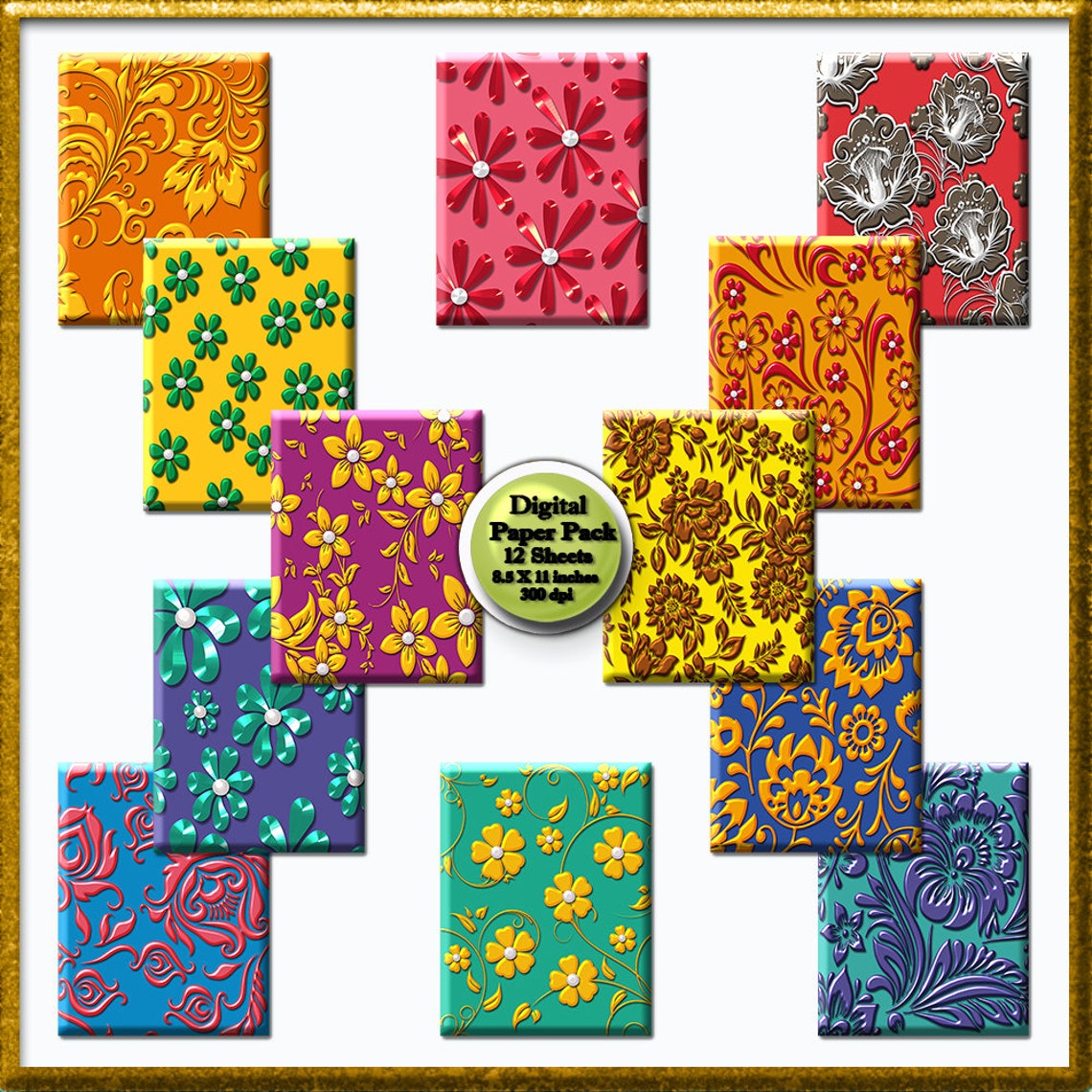 Multi Color Flowers Digital Paper, Digital Paper Background, Rainbow ...