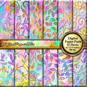 Abstract Watercolor Digital Paper, Bright Watercolor Floral Digital ...