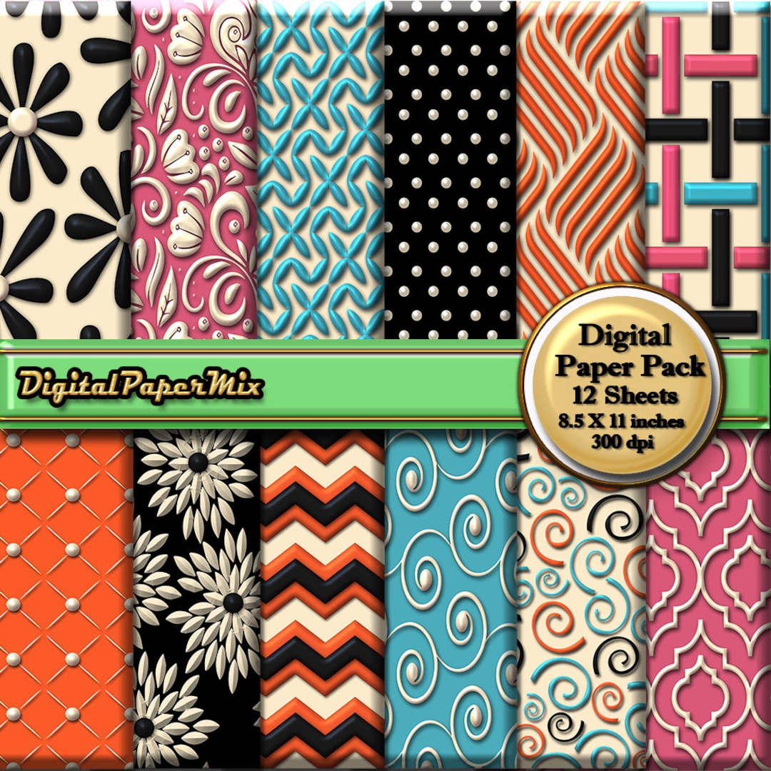 Digital Paper, Black Orange Digital Paper, Black Chevron Digital Paper ...