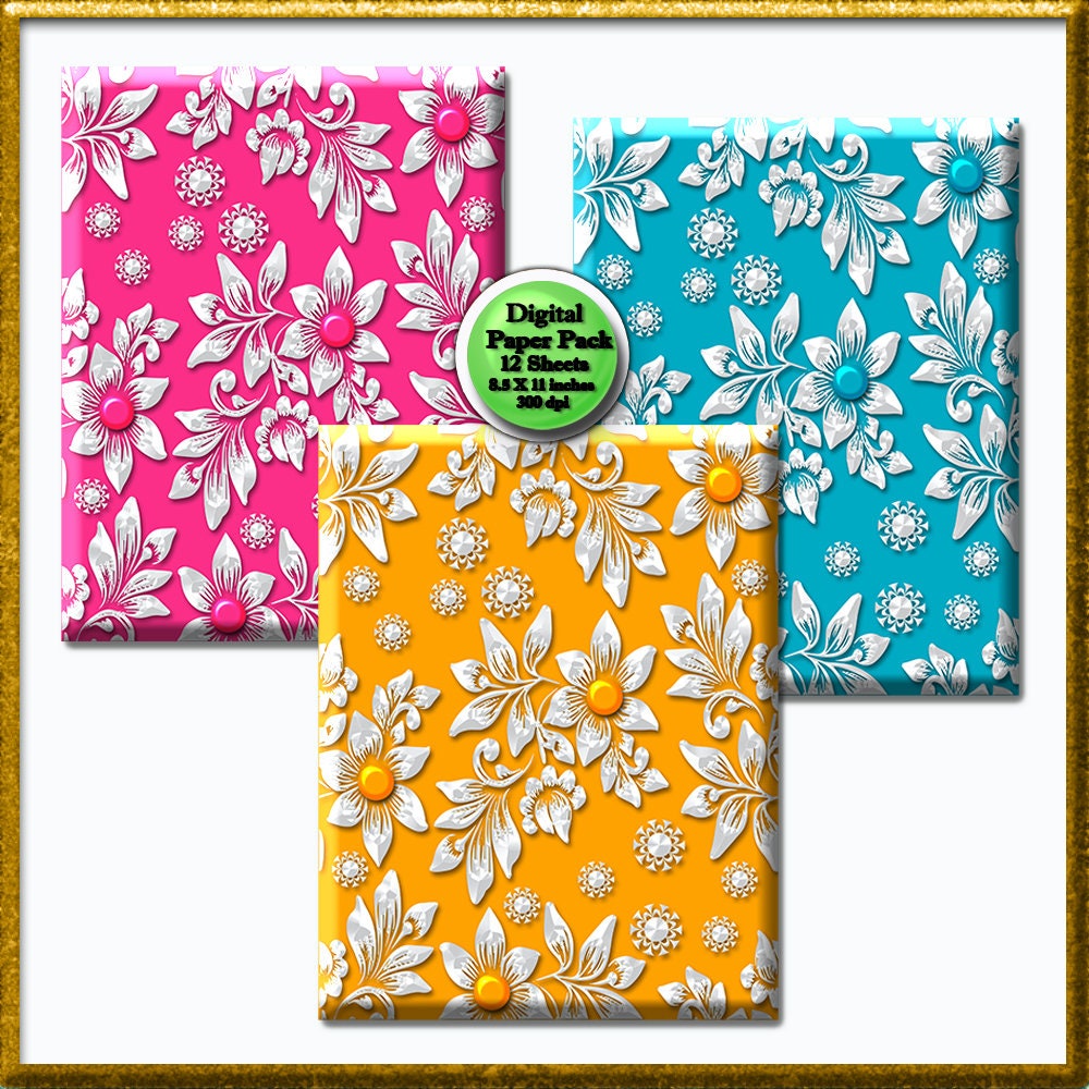 Digital Paper, Flowers Floral Digital Paper, Pastel Colors & White ...
