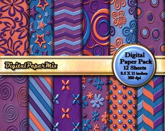 Digital Paper, Vintage Gray Gold Scrapbook Paper Pack, Embossed Floral ...