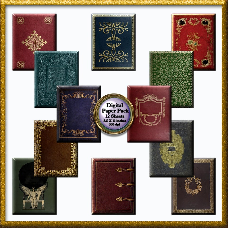 12 Digital Paper Antique Book Covers, Junk Journal Book Covers ...