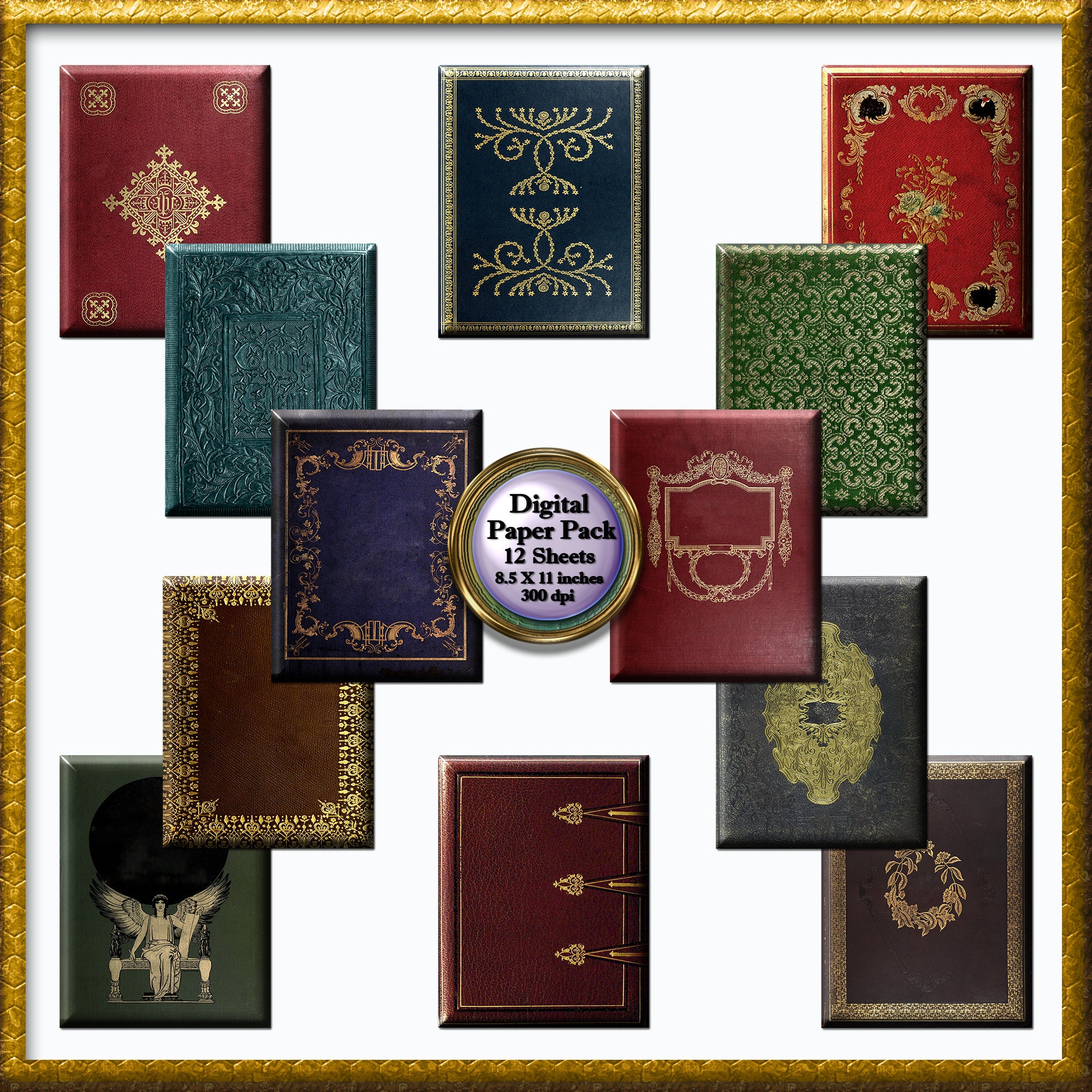 12 Digital Paper Antique Book Covers, Junk Journal Book Covers ...