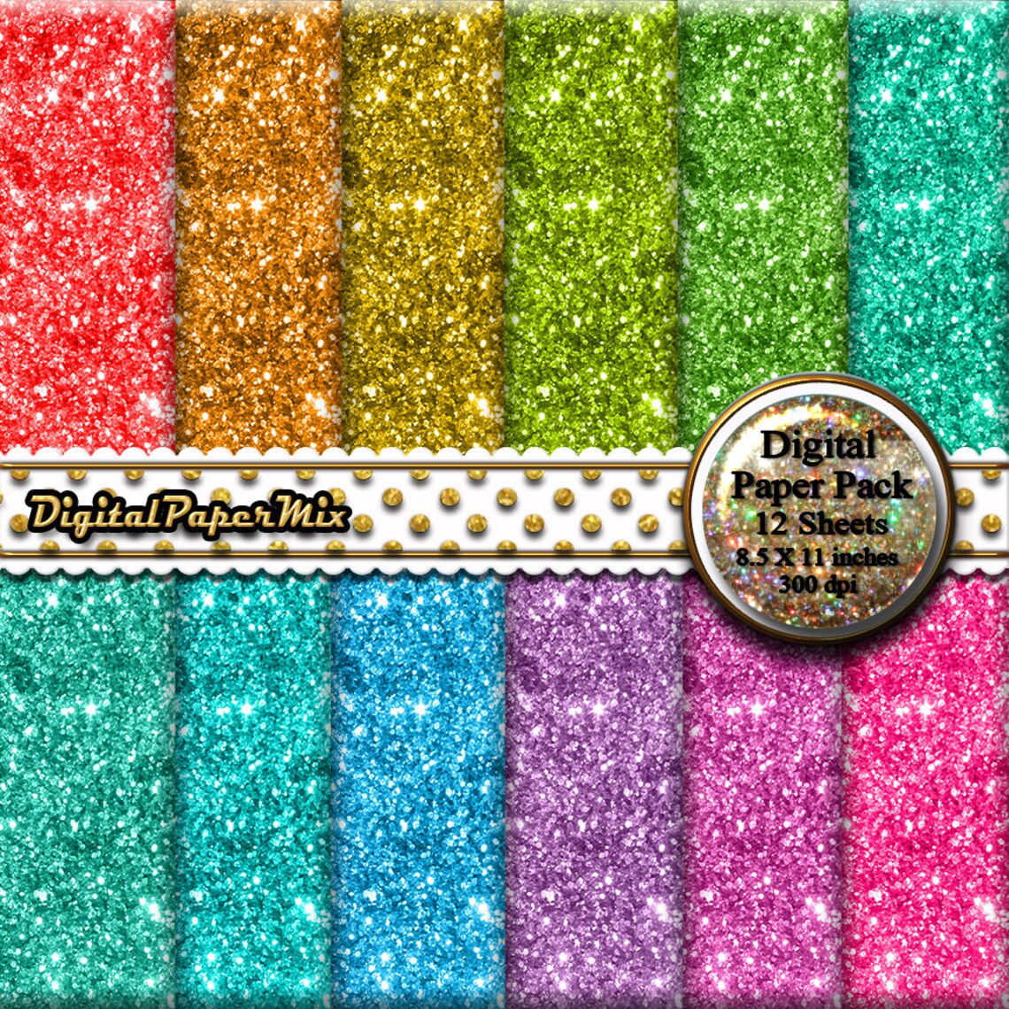 Bright Glitter Digital Paper Glitter Printable Paper Pack - Etsy