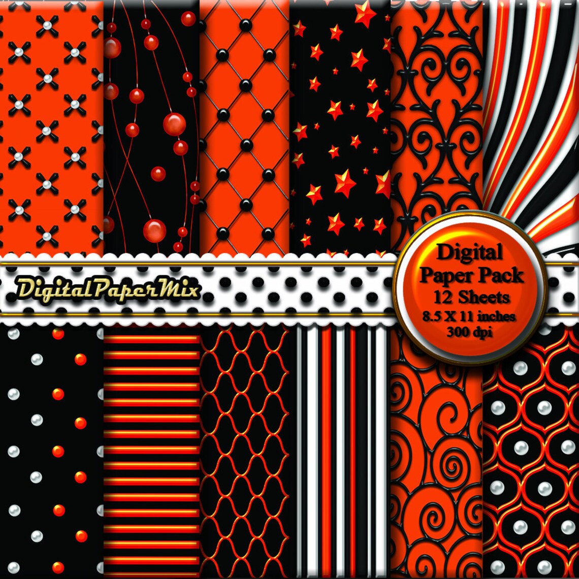 Bright Orange Black Digital Paper, Embossed Digital Paper Backgrounds ...