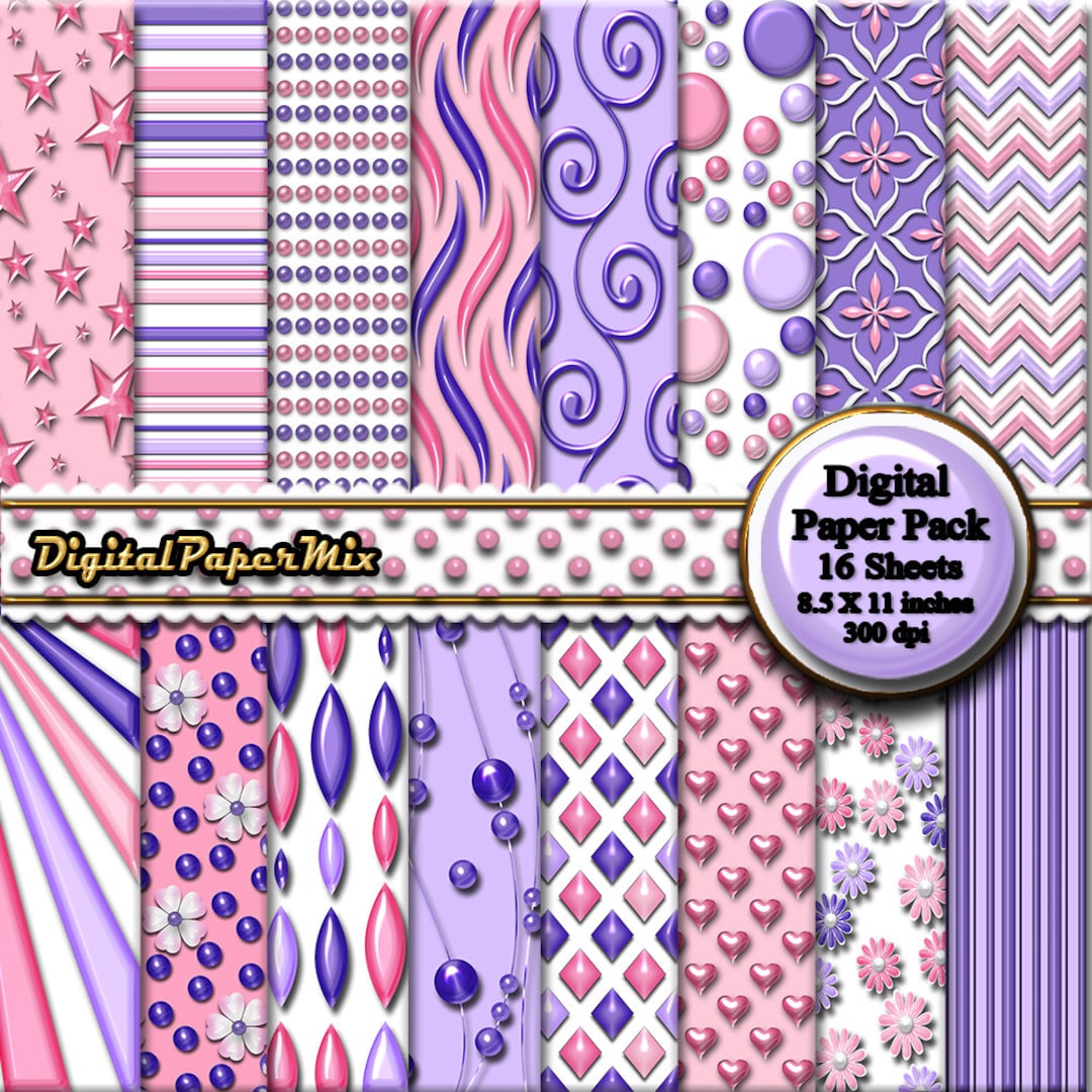 Pink Purple Digital Paper, Pink Digital Paper Backgrounds, Purple ...