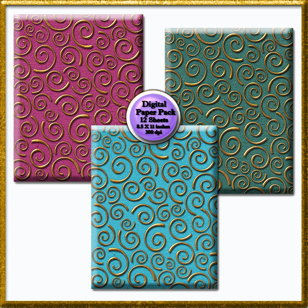 Swirl Gold Digital Paper Gold Scrapbook Paper Pack Embossed - Etsy