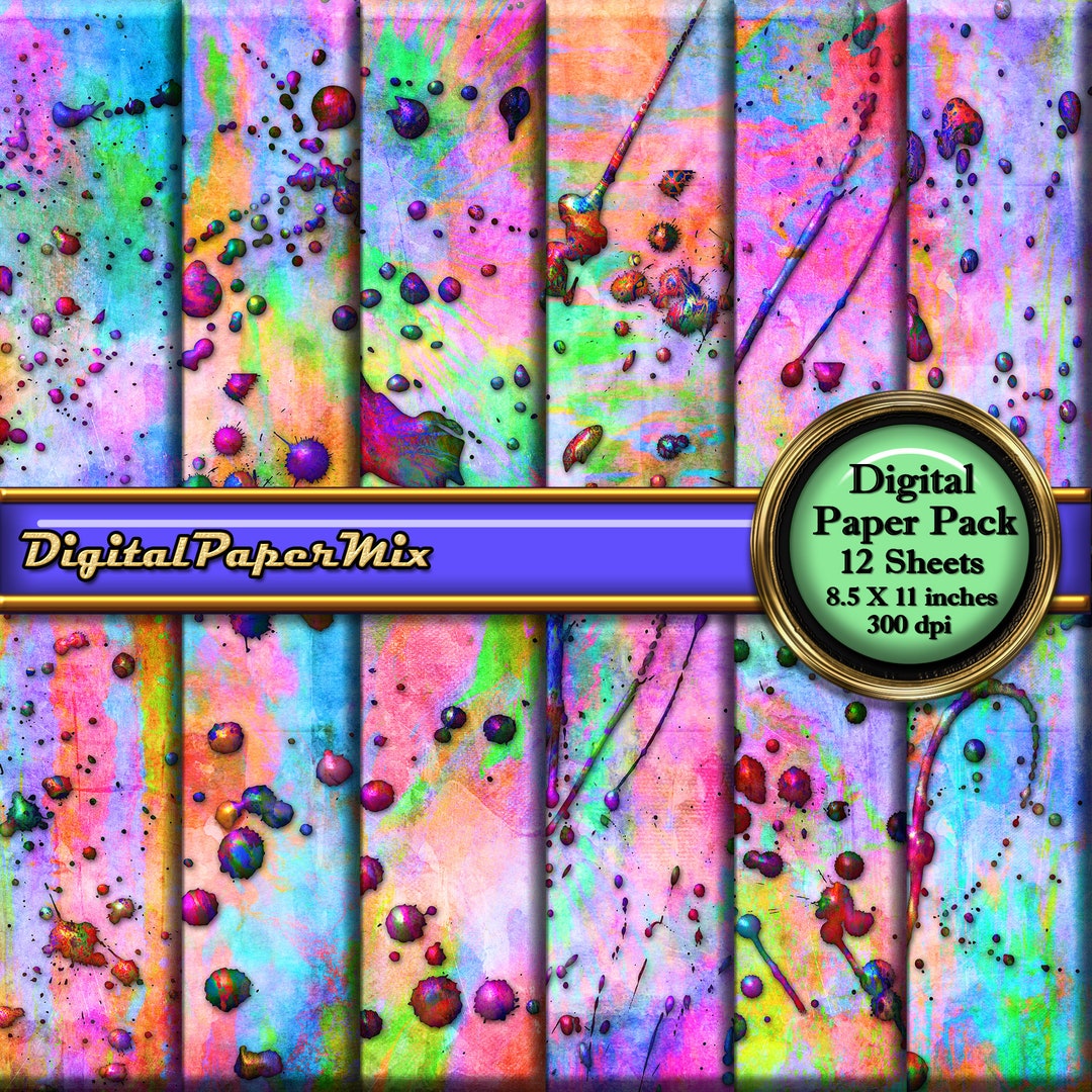 Abstract Watercolor Bright Color Digital Paper, Splash Digital Paper ...