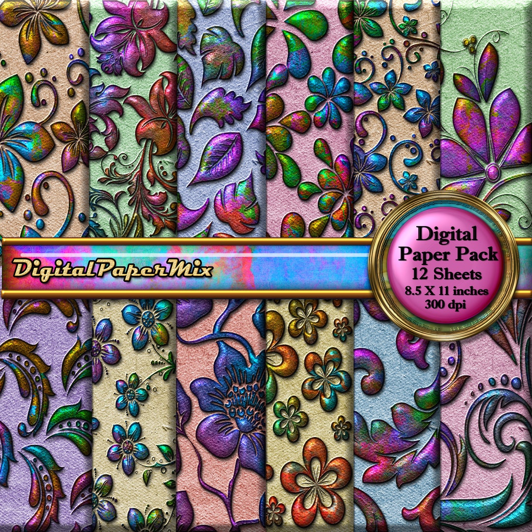Abstract Floral Digital Paper, Flowers Digital Paper Pack, Scrapbook ...