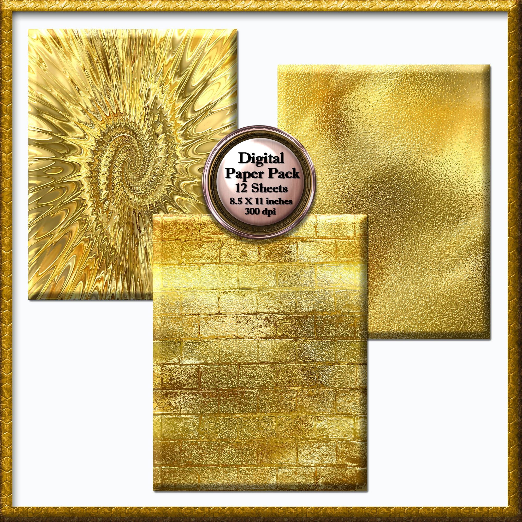 Gold Digital Paper, Gold Scrapbook Paper Pack, Golden Digital Paper ...