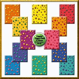 Polka Dot Digital Paper, Multi Color Digital Paper Background, Rainbow ...