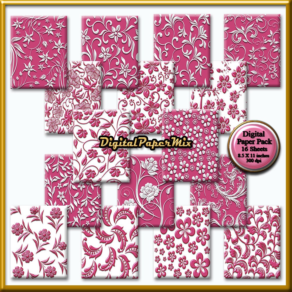 White Pink Digital Paper Floral Digital Paper Background - Etsy