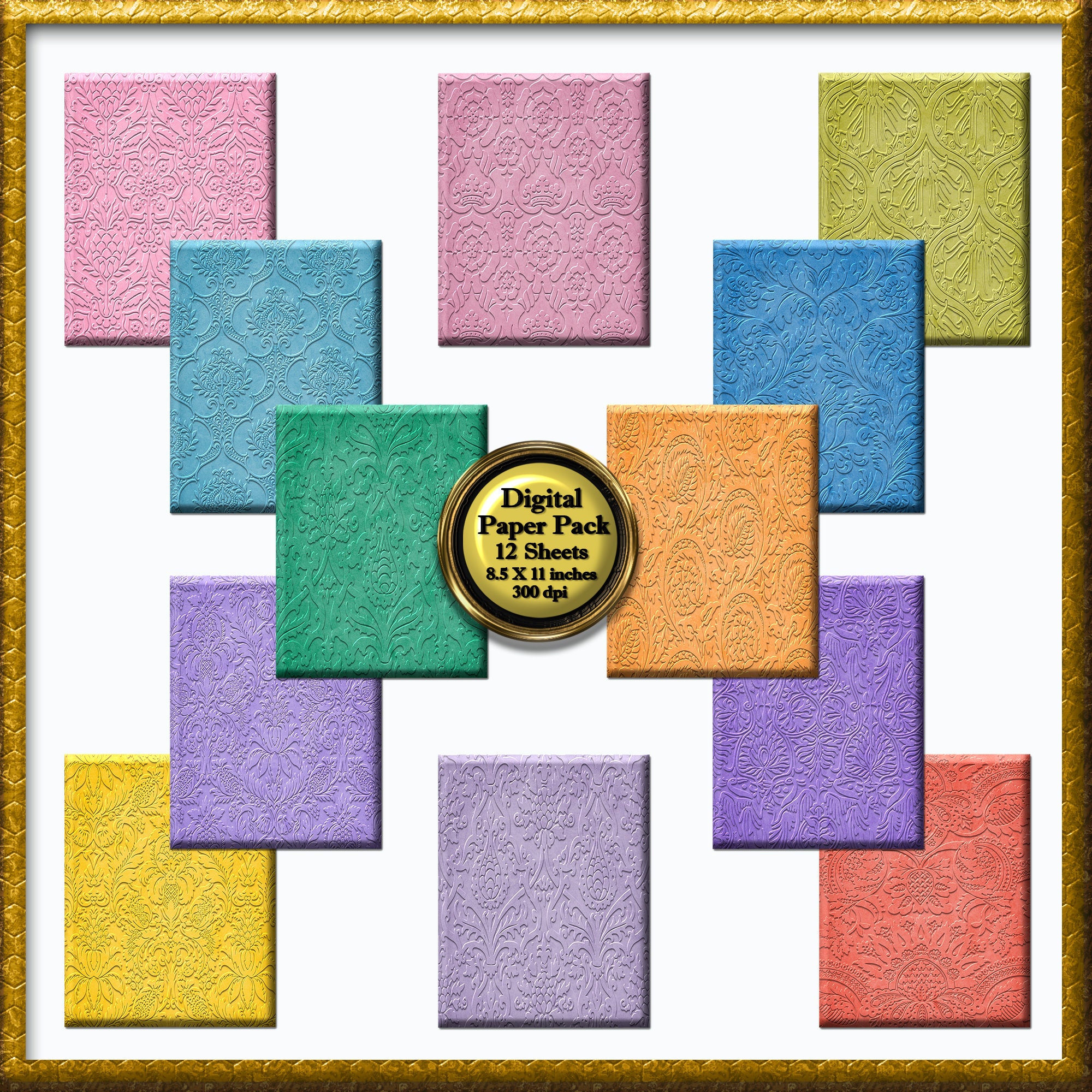 Damask Digital Paper, Flowers Digital Paper Pack, Scrapbook Paper Pack ...