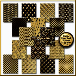 Black Gold Digital Paper, Embossed Digital Paper Backgrounds, Printable ...