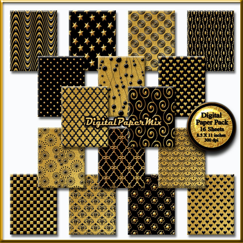 Black Gold Digital Paper, Embossed Digital Paper Backgrounds, Printable ...