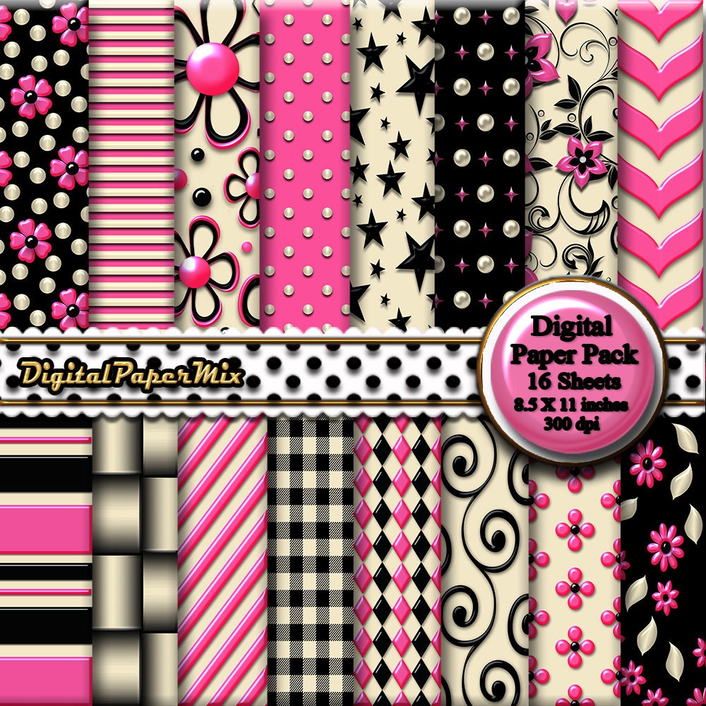 Pink off White Digital Paper, Pink Digital Paper Backgrounds, Pink ...