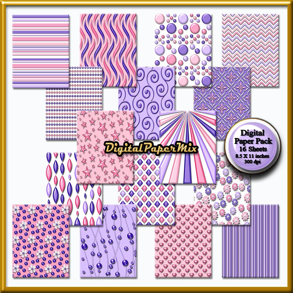 Pink Purple Digital Paper, Pink Digital Paper Backgrounds, Purple ...