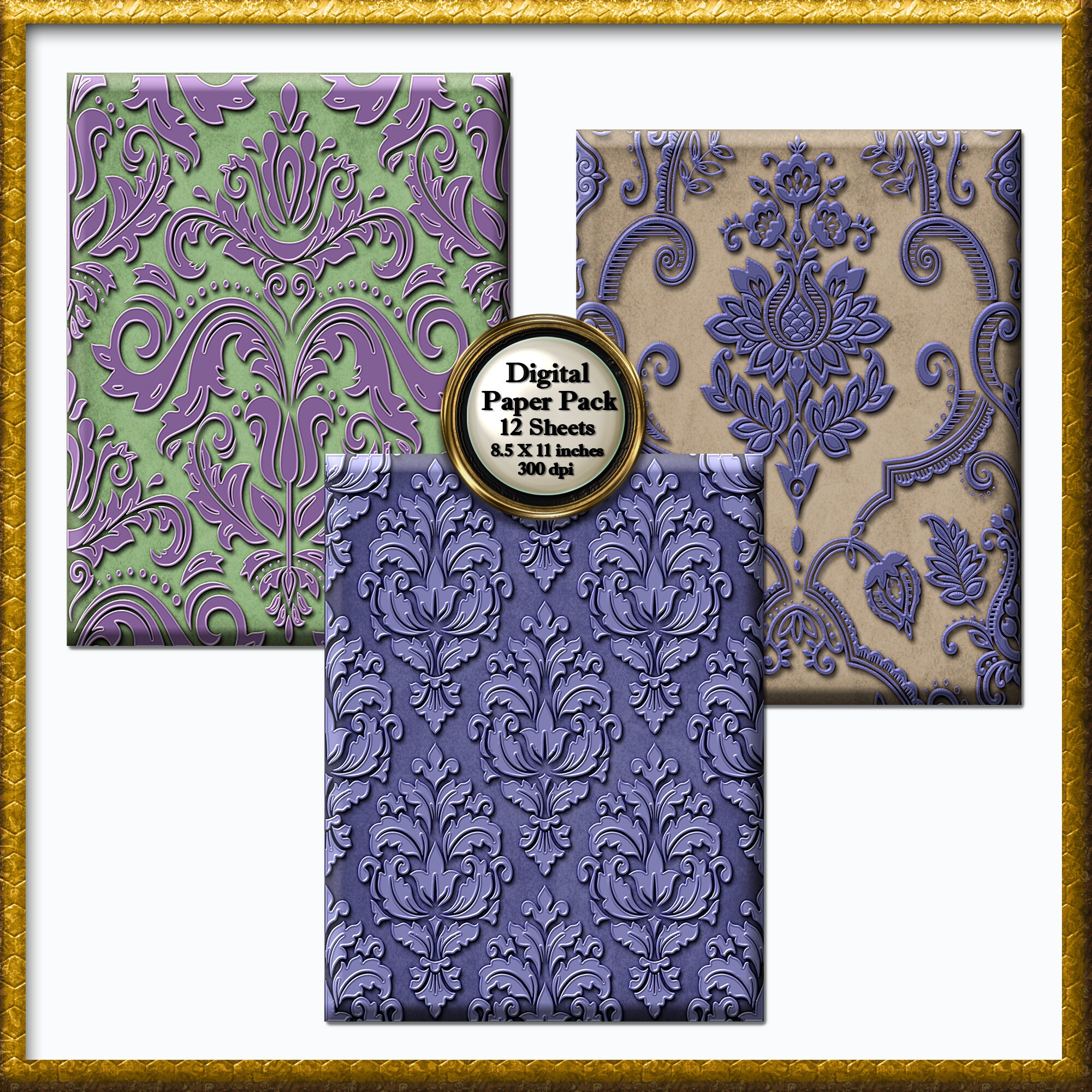 Vintage Digital Paper, Purple Green Digital Paper Pack Background ...