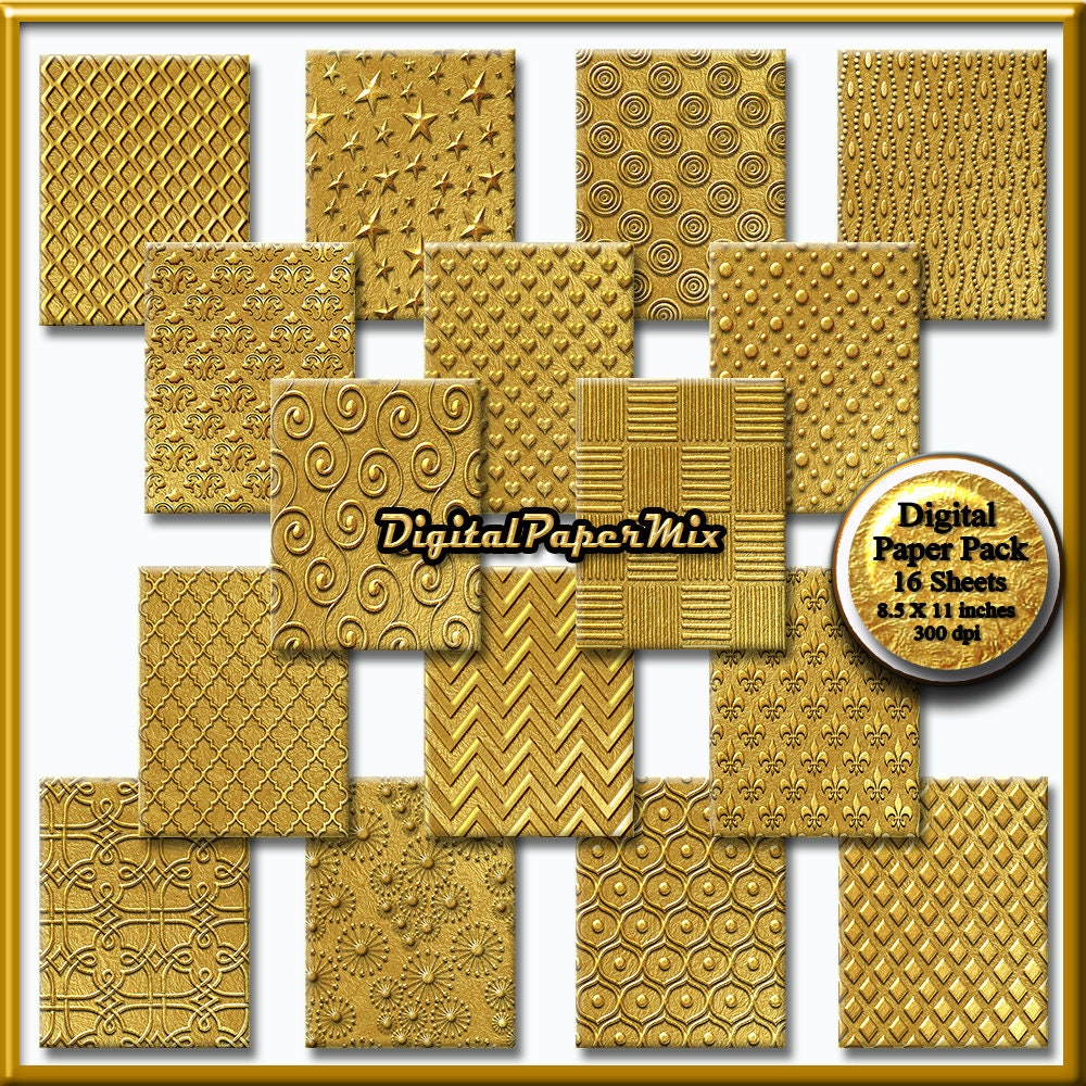 Damask Gold Digital Paper, Gold Digital Paper Backgrounds, Damask ...