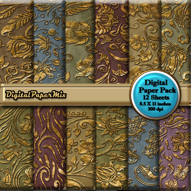 Antique Gold Digital Paper, Vintage Digital Paper Background, Vintage ...