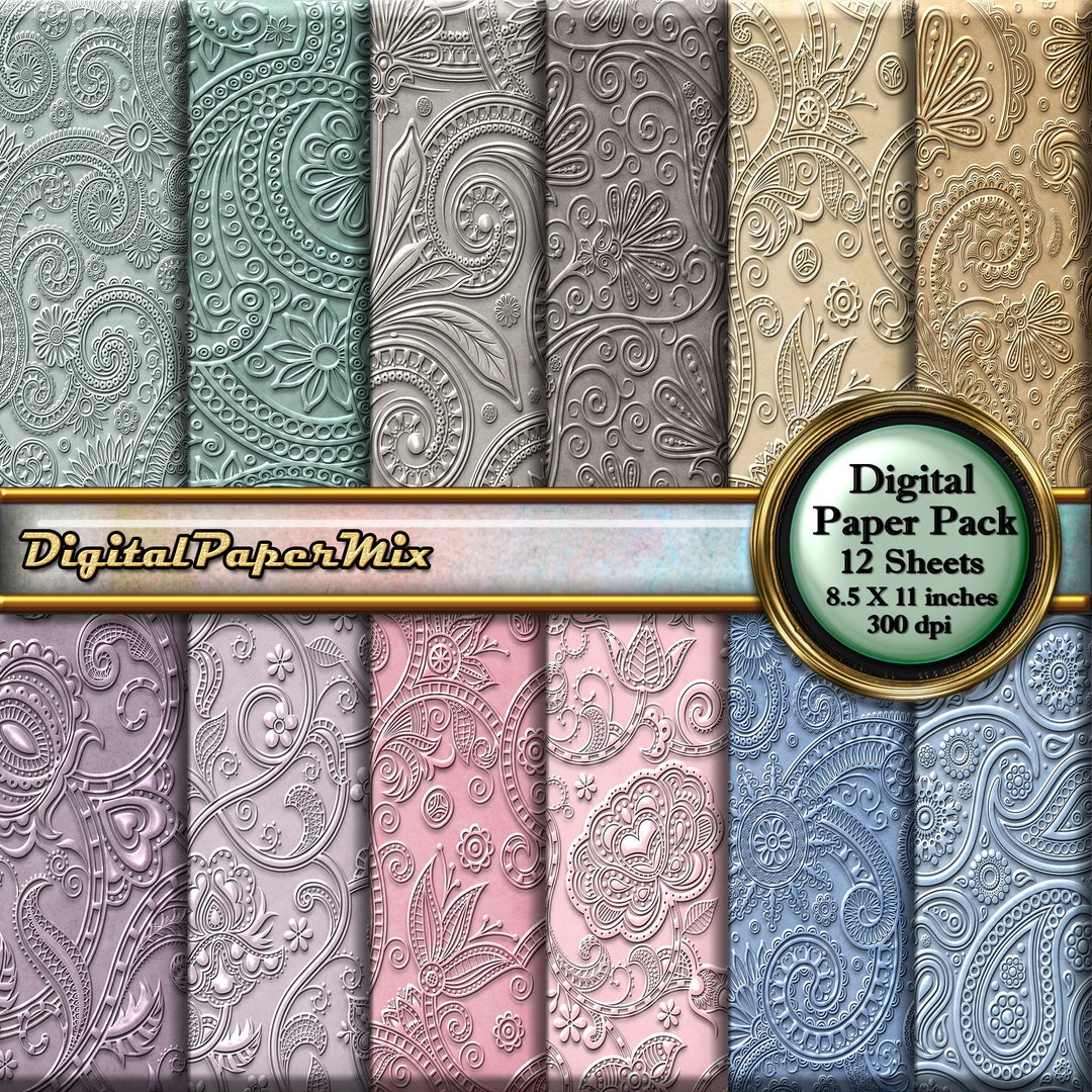 Vintage Digital Paper, Damask Floral Digital Paper Pack Background ...