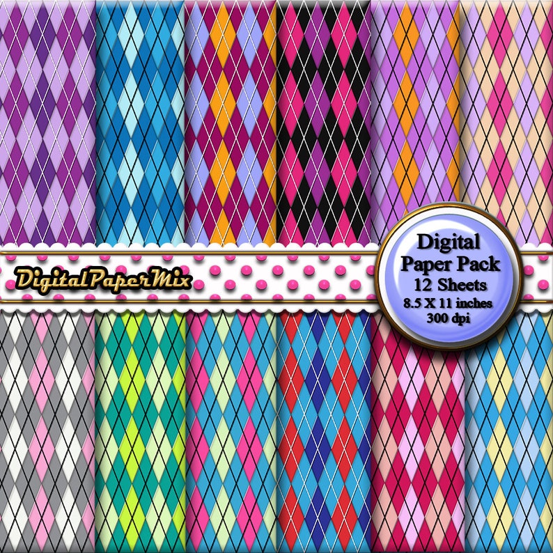Argyle Digital Paper, Embossed Digital Paper, Printable Paper Pack ...