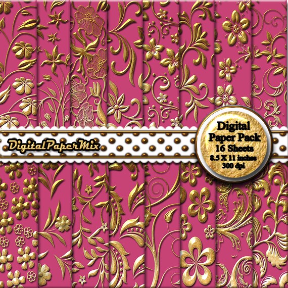 Pink Gold Digital Paper Gold Digital Paper Patterns Pink - Etsy
