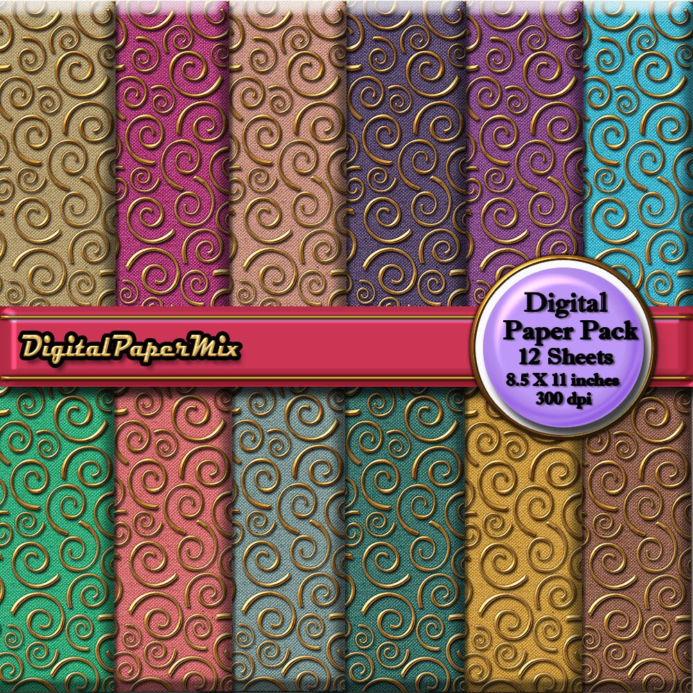 Swirl Gold Digital Paper, Gold Scrapbook Papier Pack, Geprägtes Swirl ...