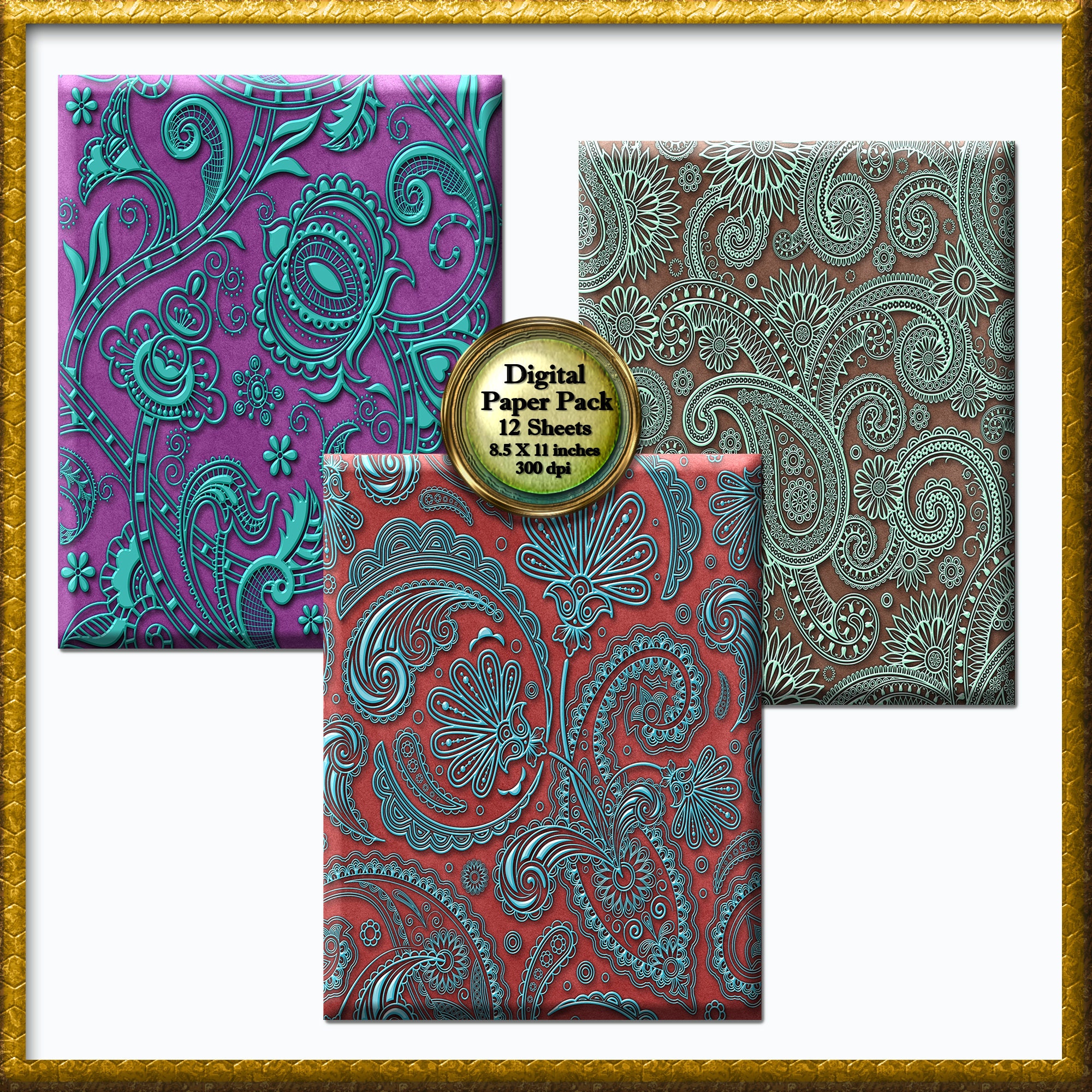 Paisley Digital Paper, Paisley Shabby Chic Digital Paper Pack, Paisley ...
