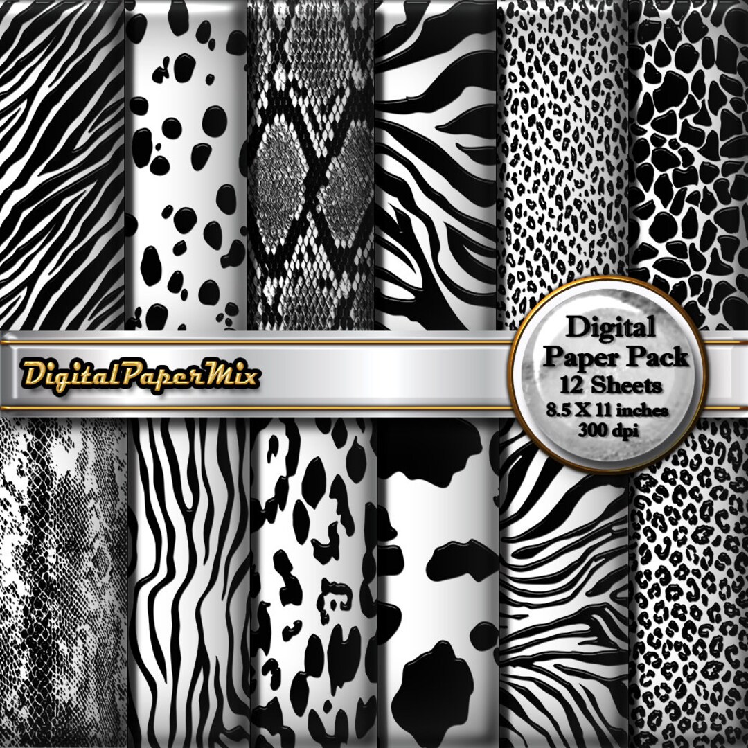 Black & White Animal Print Digital Paper, Animal Print Printable Paper ...