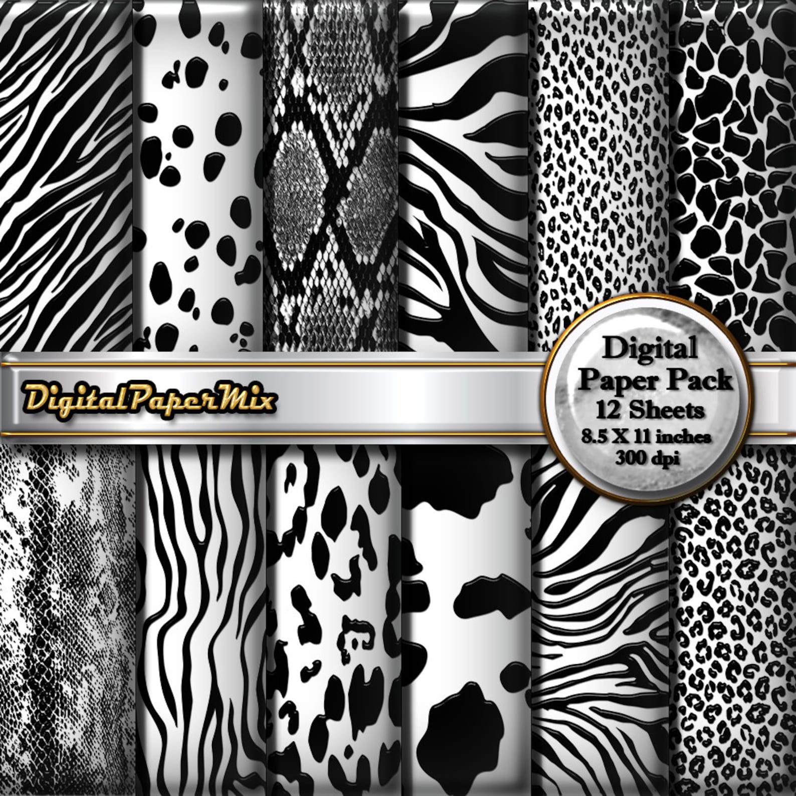 Black & White Animal Print Digital Paper, Animal Print Printable Paper ...