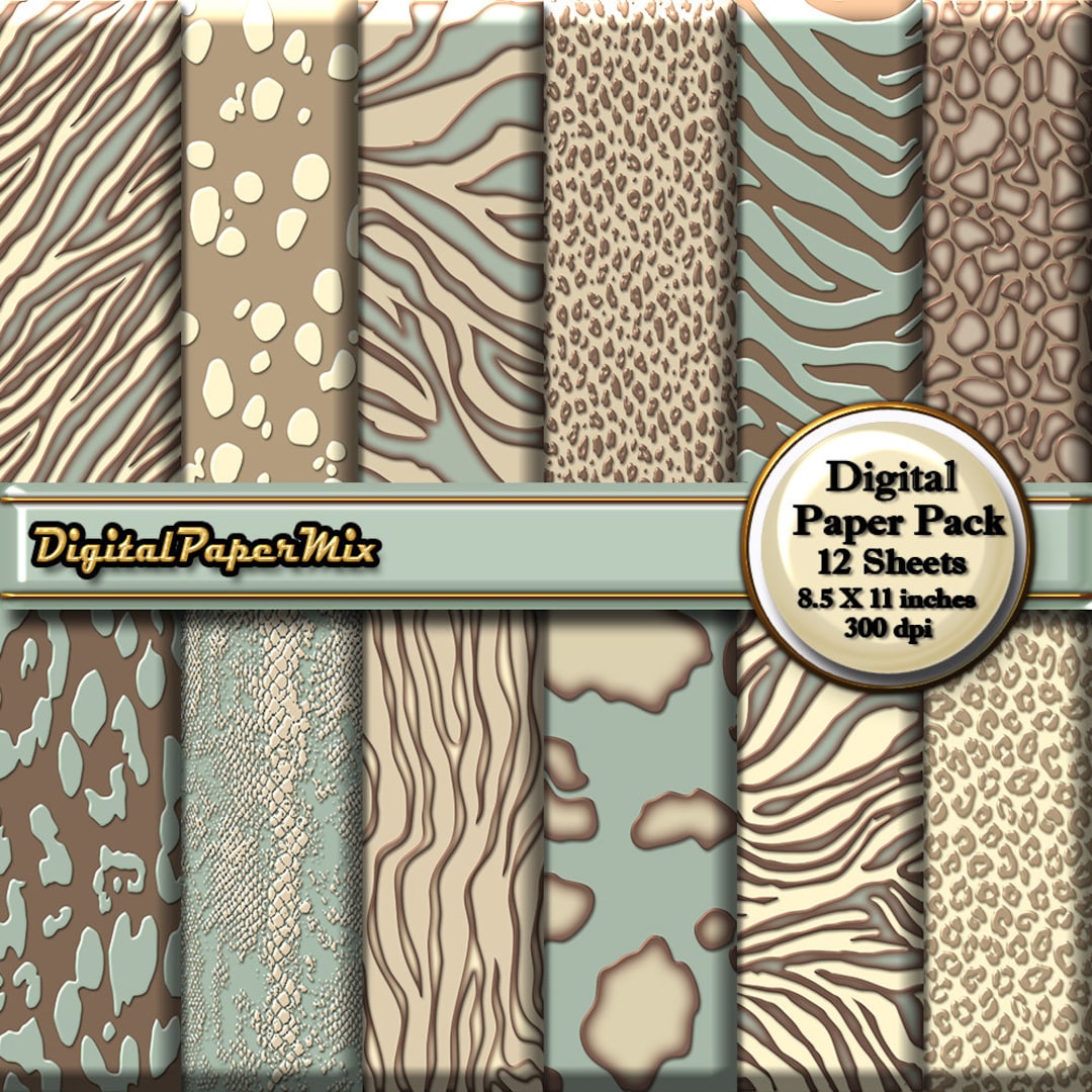 Digital Paper, Animal Print Digital Paper Pack, Beige Animal Print ...