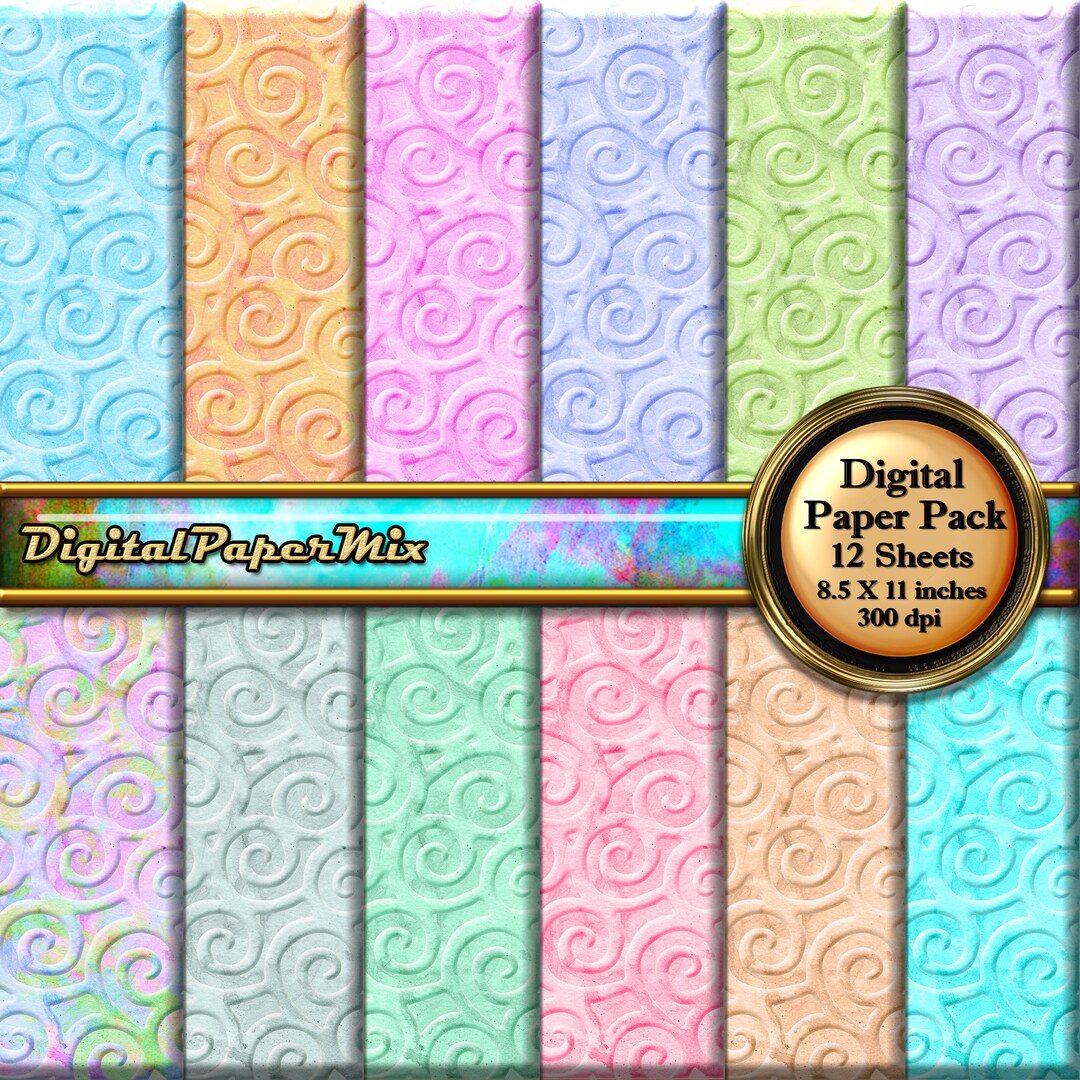 Watercolor Damask Digital Paper, Pastel Watercolor Swirl Digital Paper ...