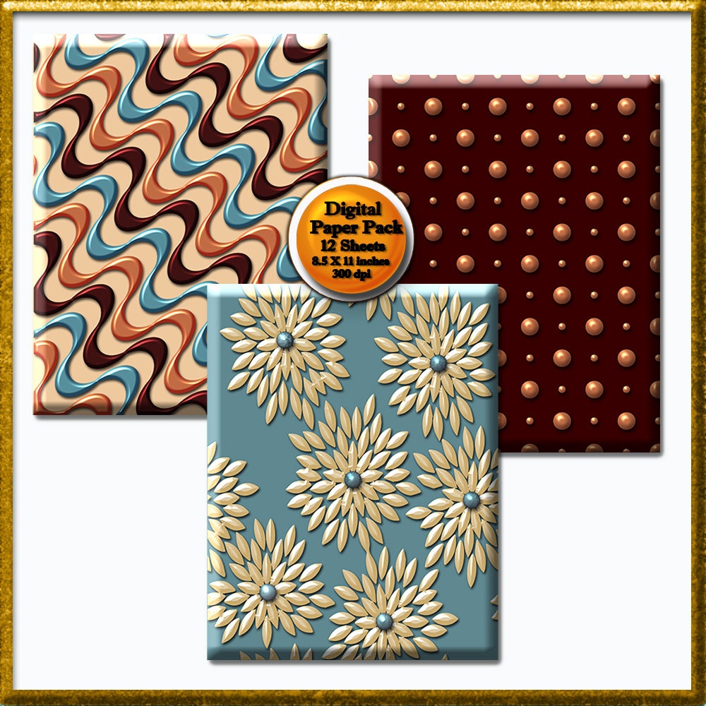 Digital Paper, Burgundy Blue Digital Paper, Printable Scrapbook Paper ...