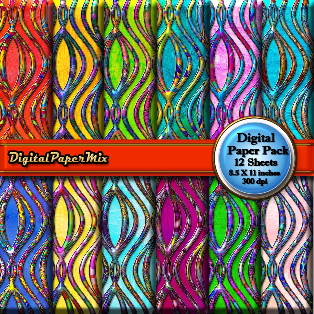 12 Digital Paper, Abstract Swirl Pattern Digital Paper Pack, BOHO ...