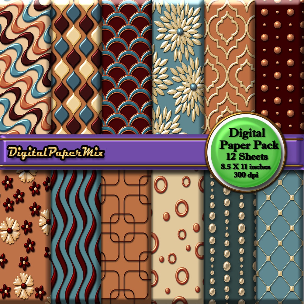 Digital Paper, Burgundy Blue Digital Paper, Printable Scrapbook Paper ...
