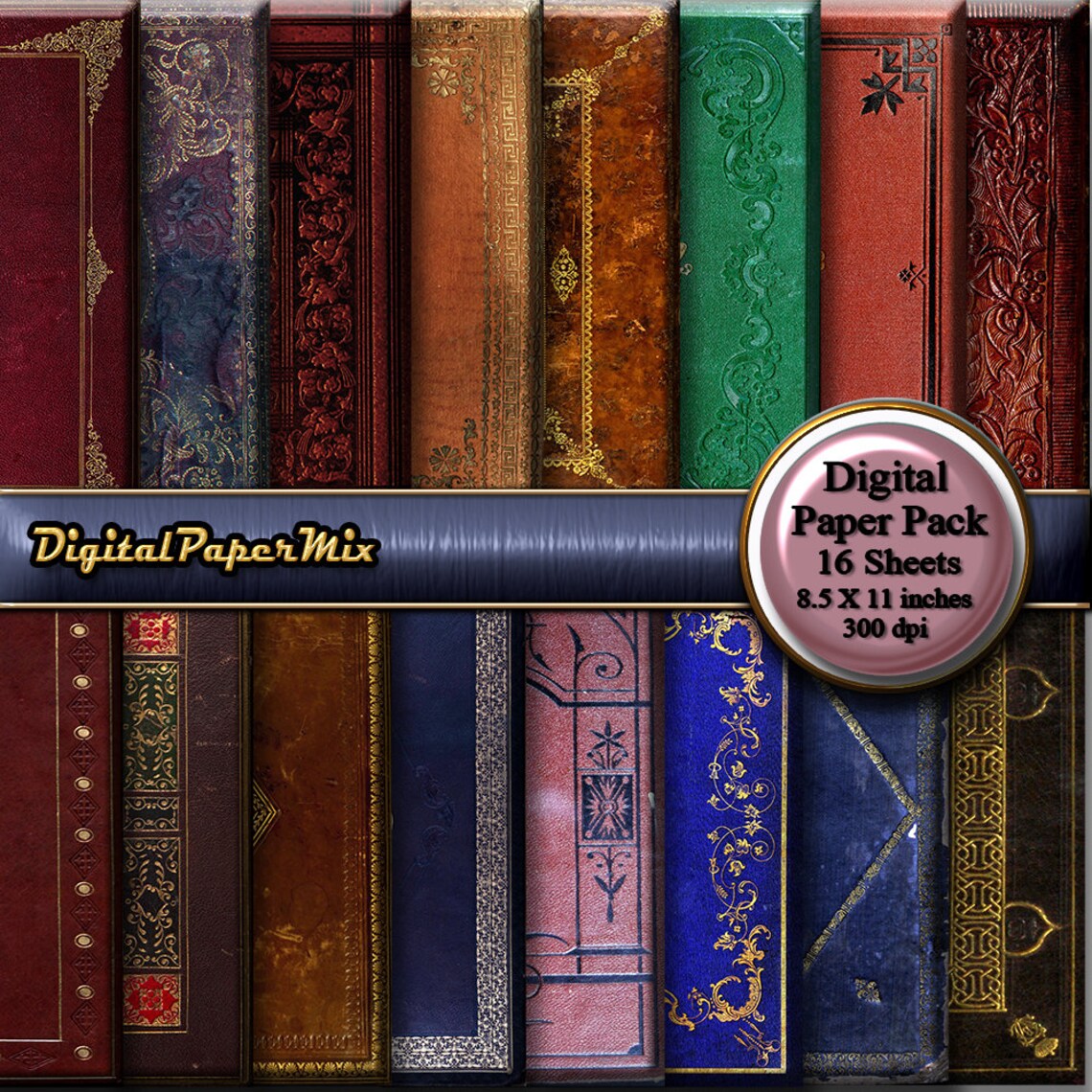 Digital Paper Antique Book Covers: Decorative Book Covers Old Books ...