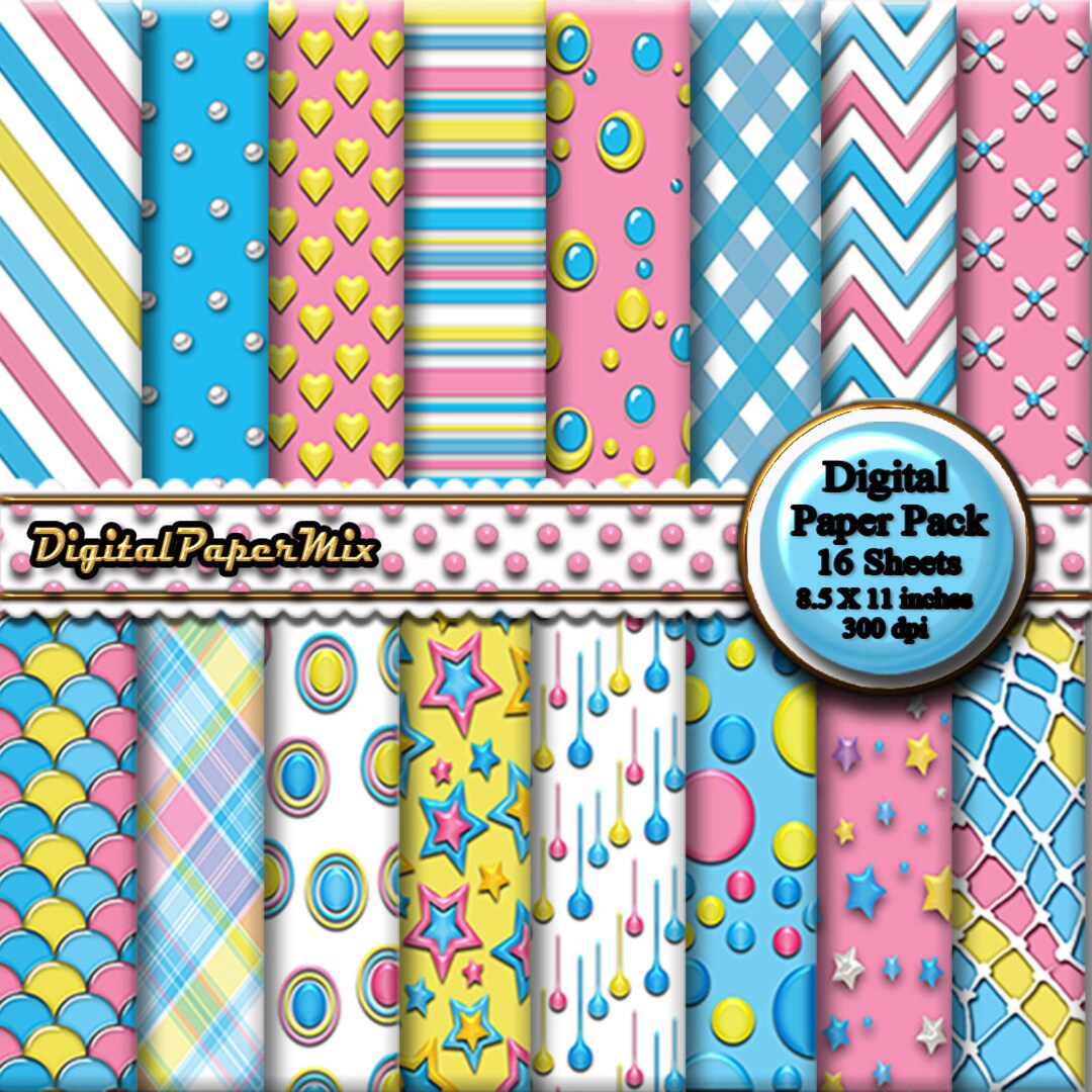 Pink Blue Digital Paper, Pink Digital Paper Backgrounds, Blue Printable ...