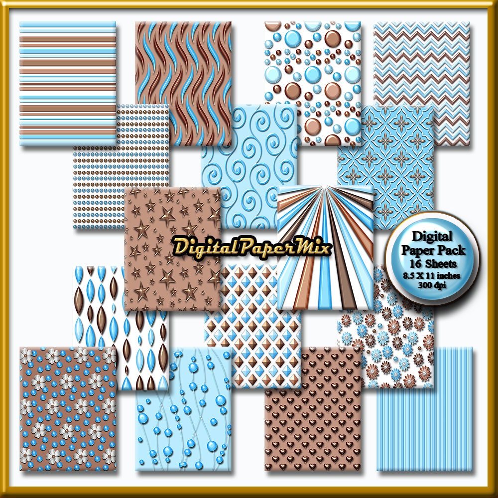 Brown Light Blue Digital Paper Embossed Digital Paper - Etsy