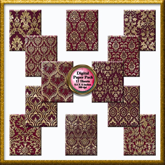 Paper Printing & Printmaking Burgundy Gold Scrapbook paper Pack ...
