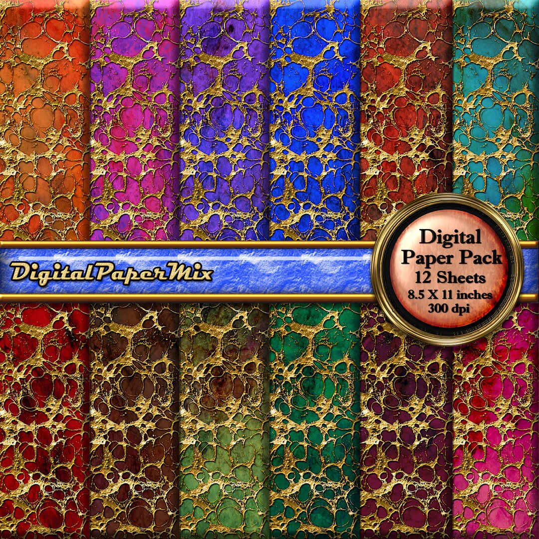 Digital Paper, Gold Marble Digital Paper Backgrounds, Marble Printable ...