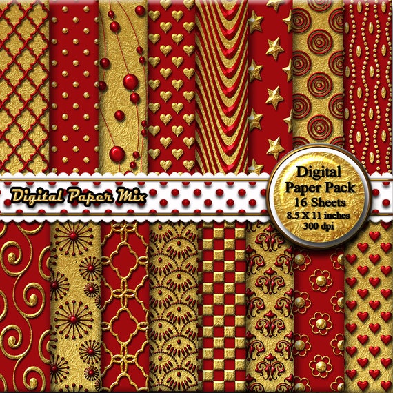 Gold Red Digital Paper Digital Paper Backgrounds Damask | Etsy