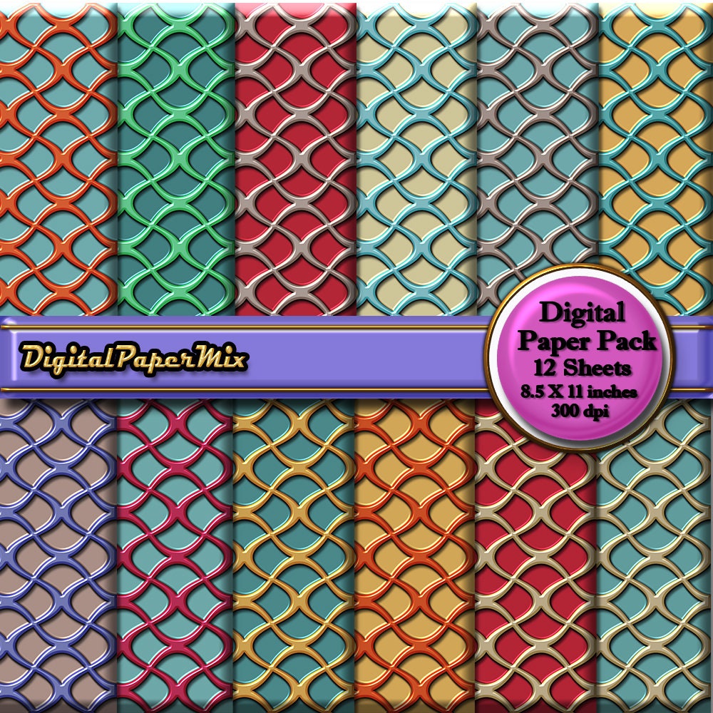 Swirl Digital Paper, Multi Color Scrapbook Paper Pack, Embossed Swirl ...