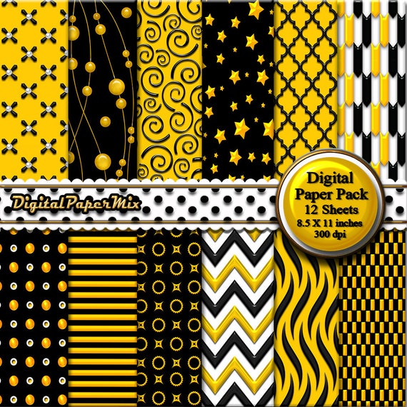 Bright Yellow Black Digital Paper Embossed Digital Paper | Etsy