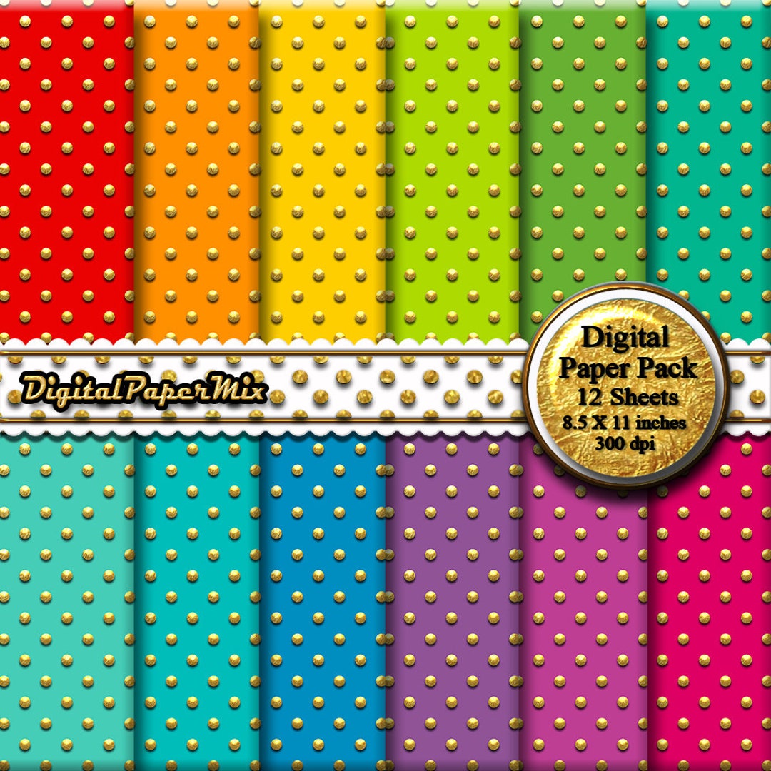 Gold Polka Dots Digital Paper, Digital Paper Background Gold Foil ...