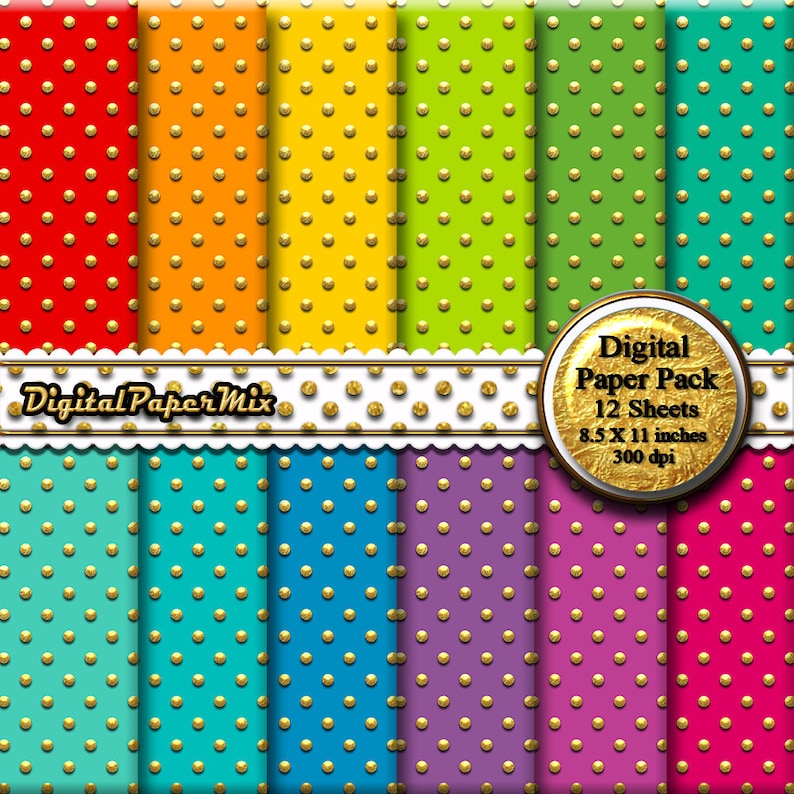 Gold Polka Dots Digital Paper, Digital Paper Background Gold Foil ...