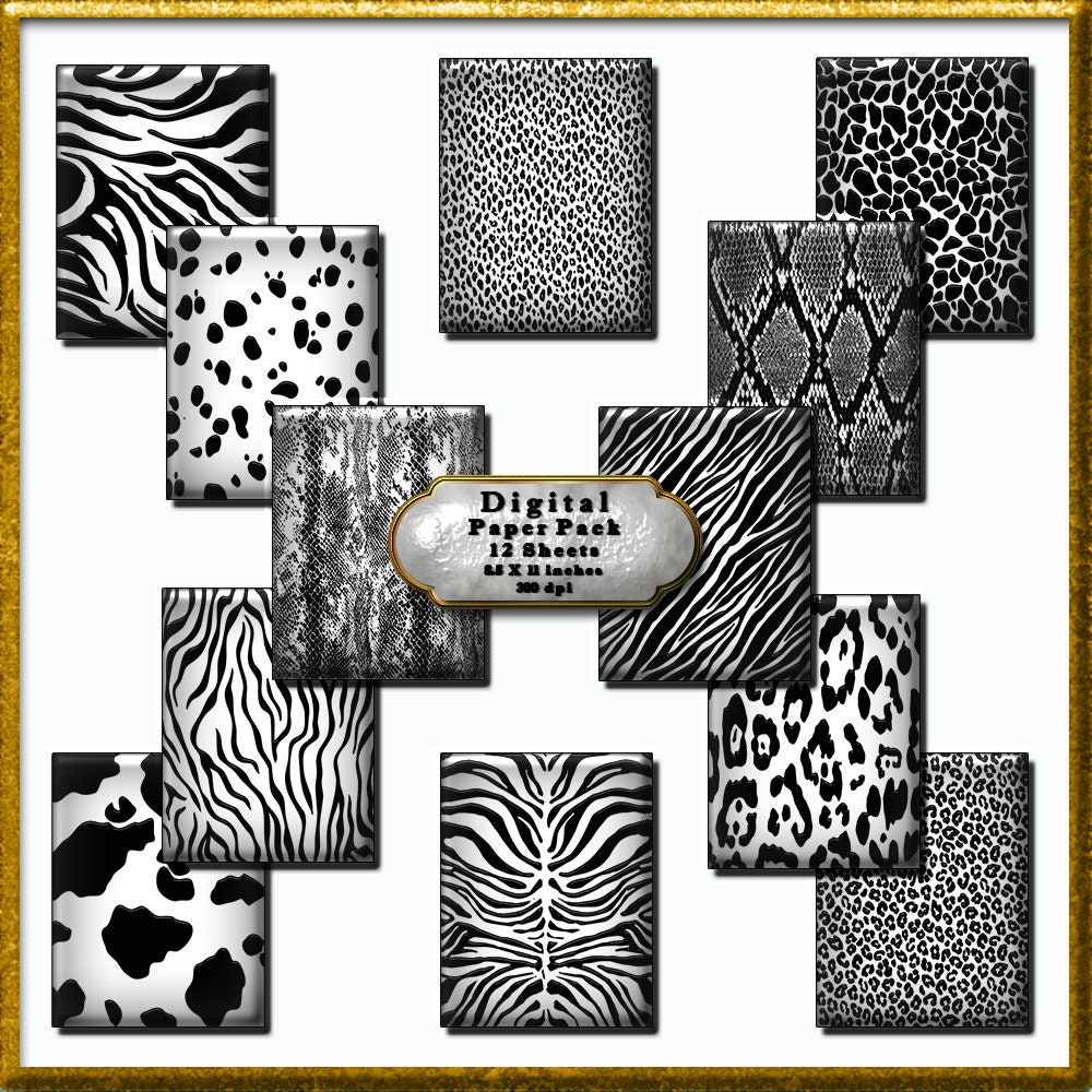Black & White Animal Print Digital Paper, Animal Print Printable Paper ...