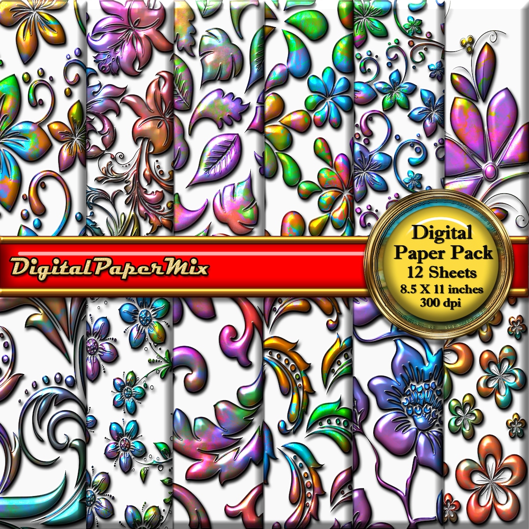 Abstract Floral Digital Paper, Flowers Digital Paper Pack, Scrapbook ...
