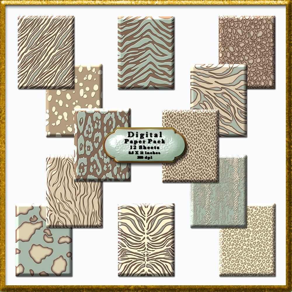 Digital Paper, Animal Print Digital Paper Pack, Beige Animal Print ...