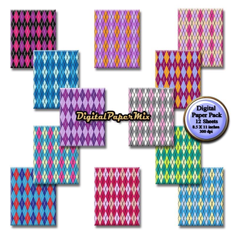 Argyle Digital Paper, Embossed Digital Paper, Printable Paper Pack ...